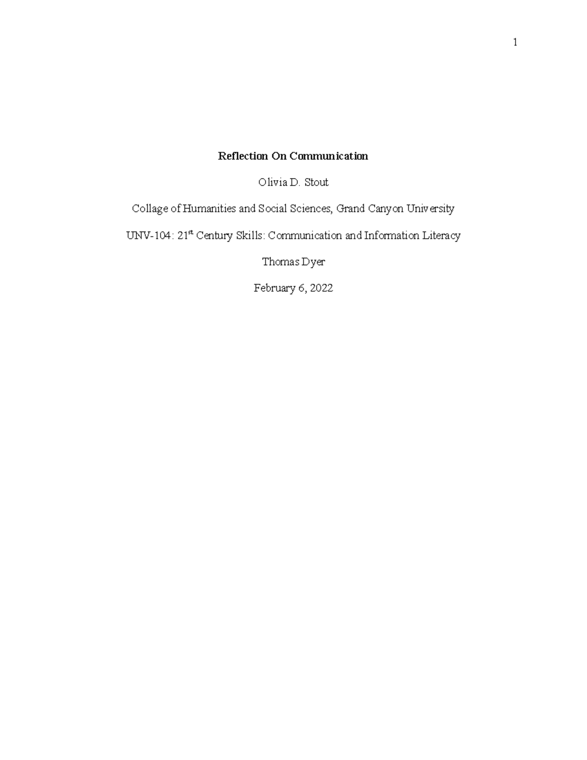 self reflection - Reflection On Communication Olivia D. Stout Collage ...