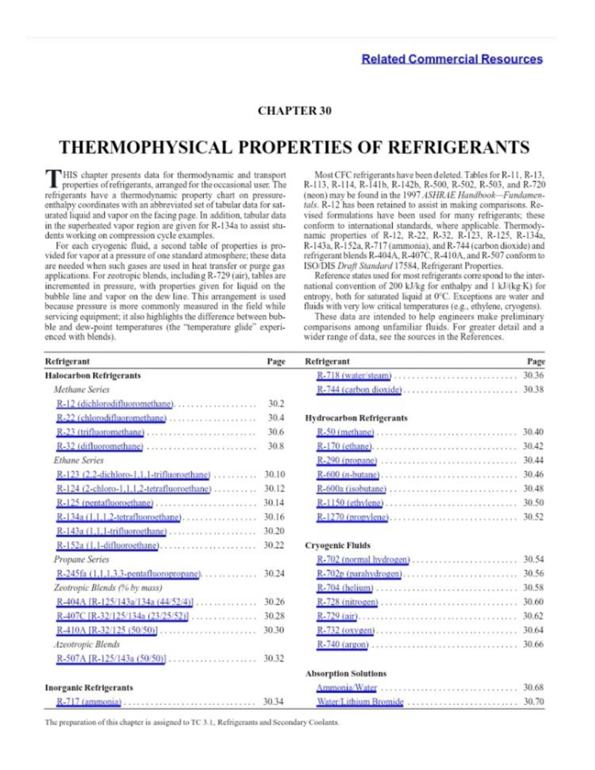 Table of Refrigerants - Thermophysical Properties of Refrigerants Table ...