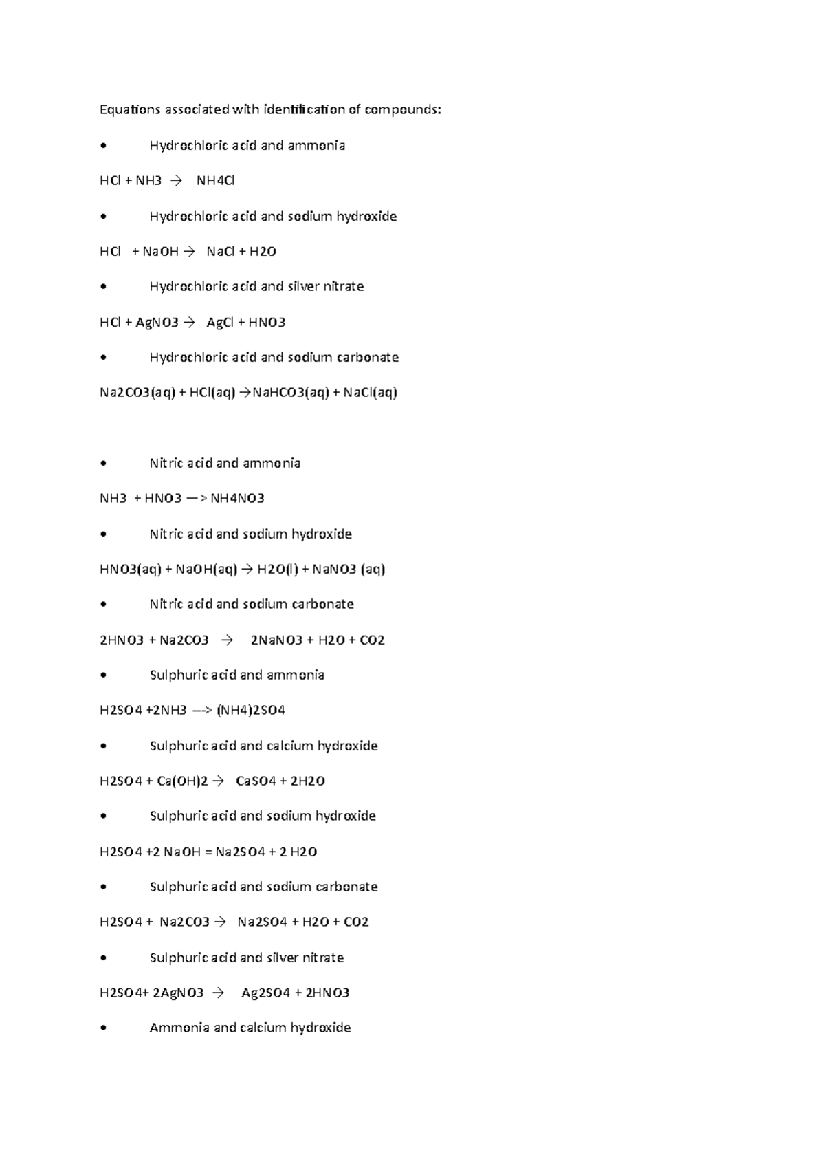 Equations associated with identification of compounds - Equations ...