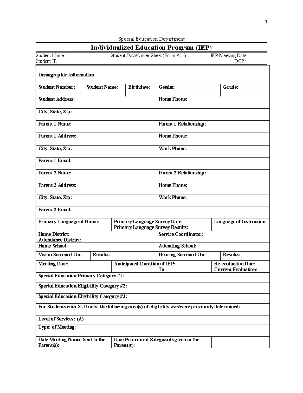 IEP Assignment - Special Education Department Individualized Education ...