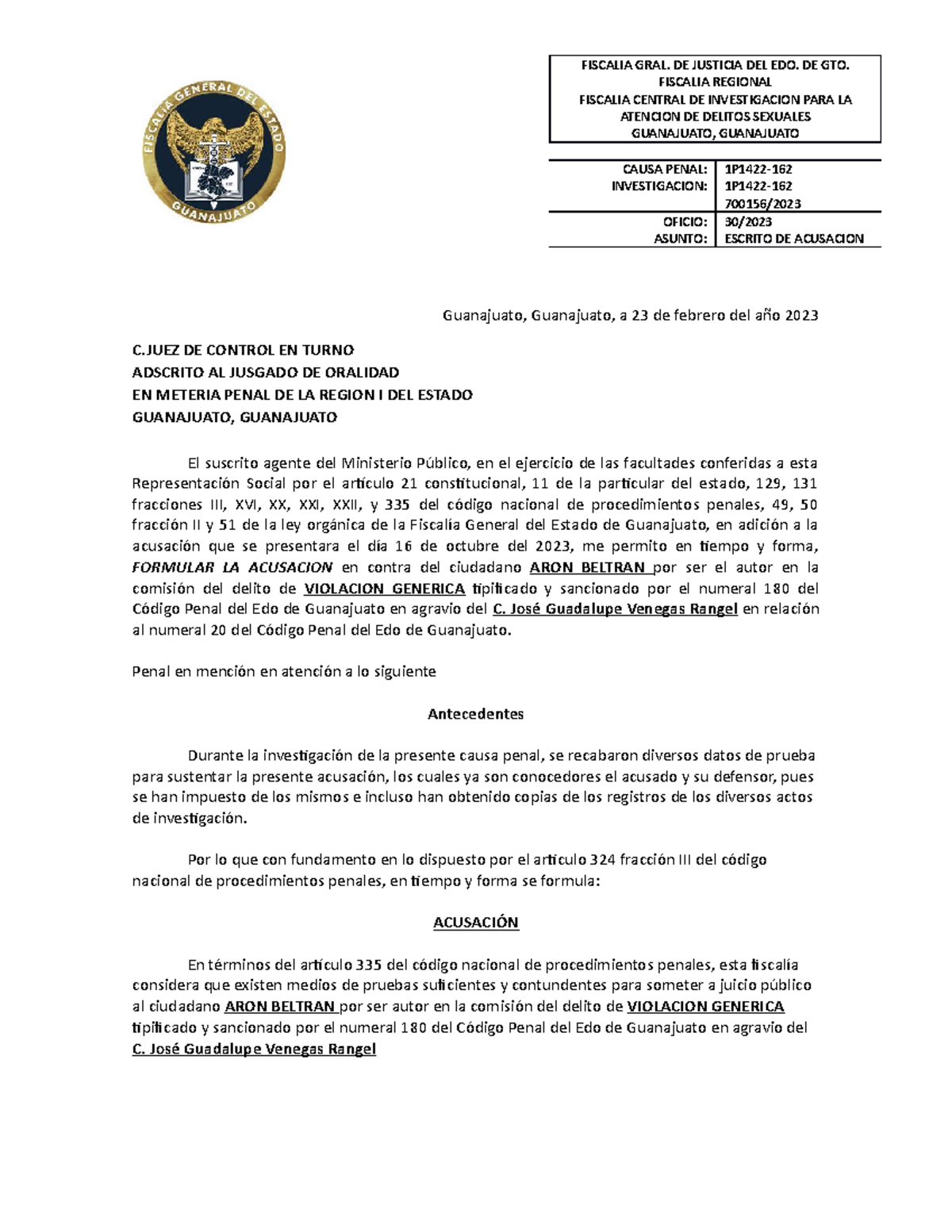 Escrito de acusacion - FISCALIA REGIONAL FISCALIA CENTRAL DE ...