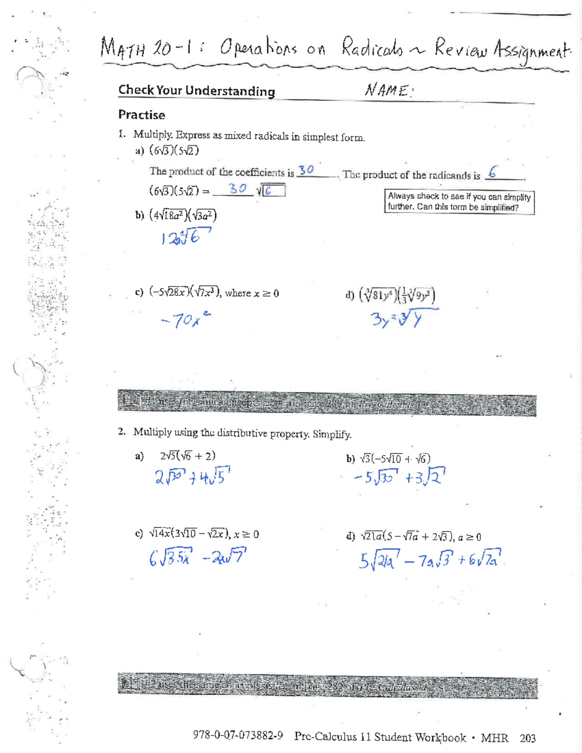 Radical Review Key - Math - Studocu