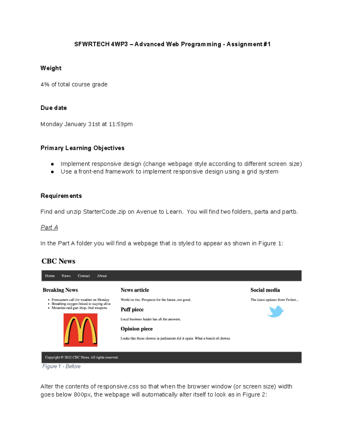 Asgn1 - web - SFWRTECH 4WP3 – Advanced Web Programming - Assignment ...