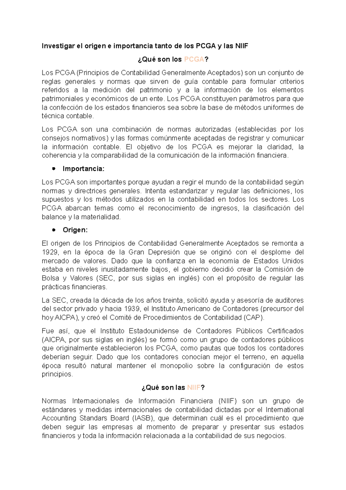 PCGA y las NIIF - pcga y niif - Investigar el origen e importancia ...