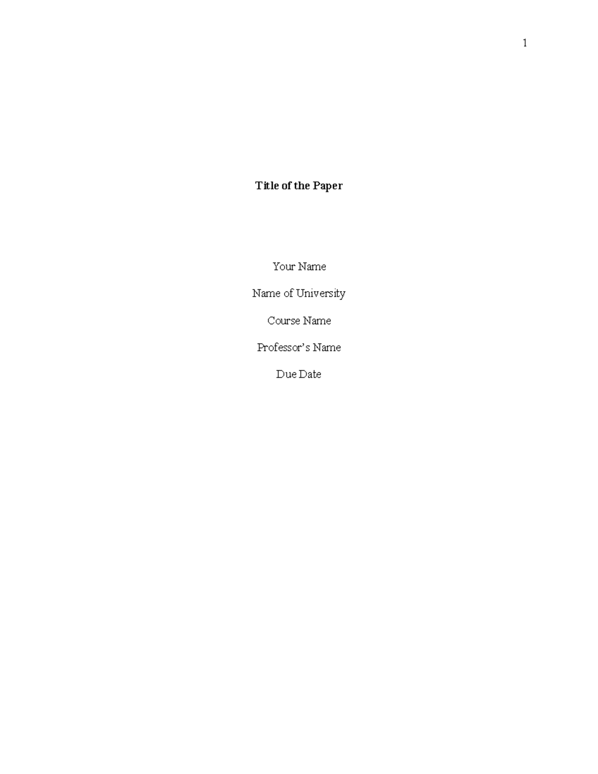 APA Template - 1 Title of the Paper Your Name Name of University Course ...