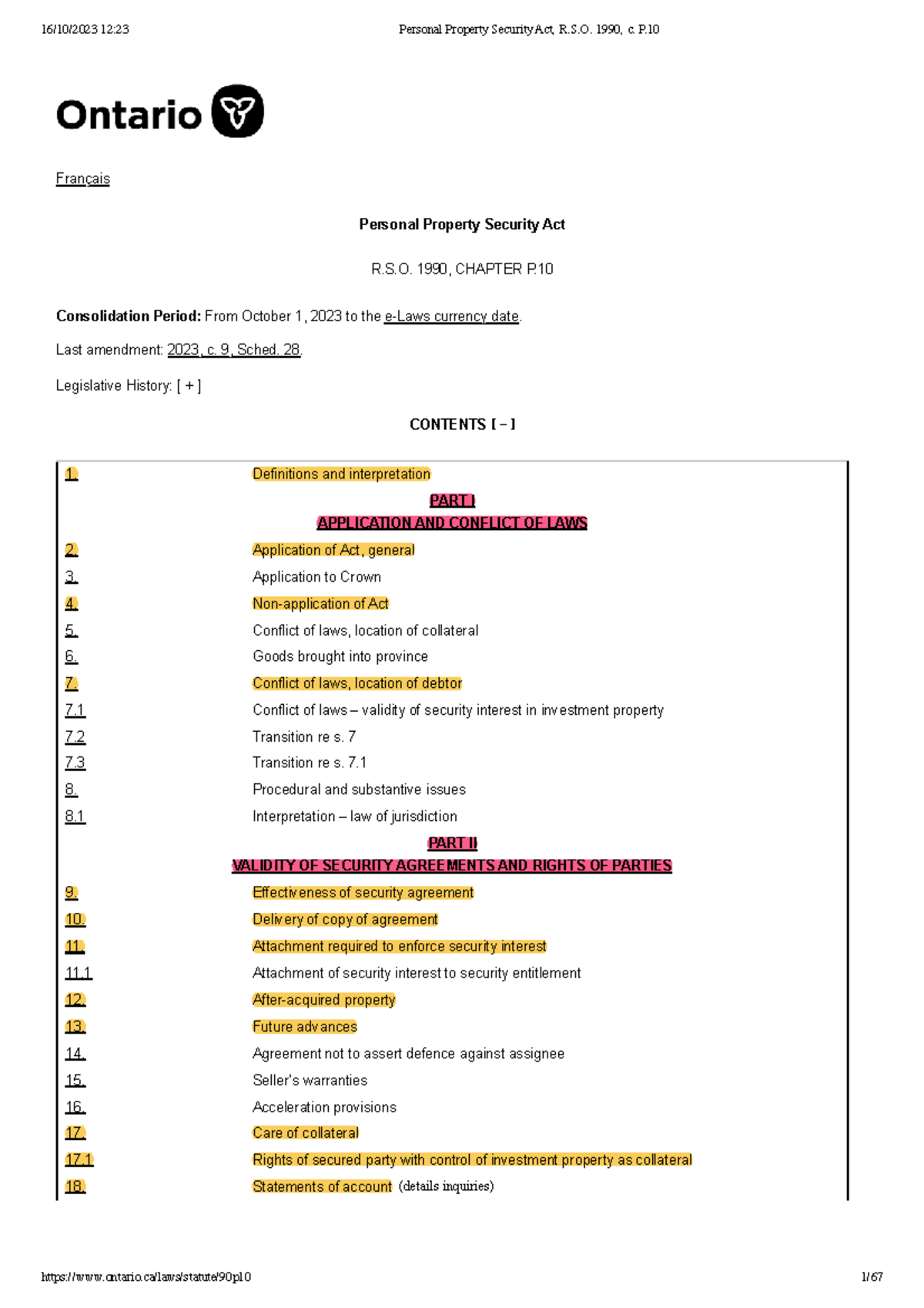 Personal Property Security Act (PPSA ANNOTÉE) - Français Personal ...