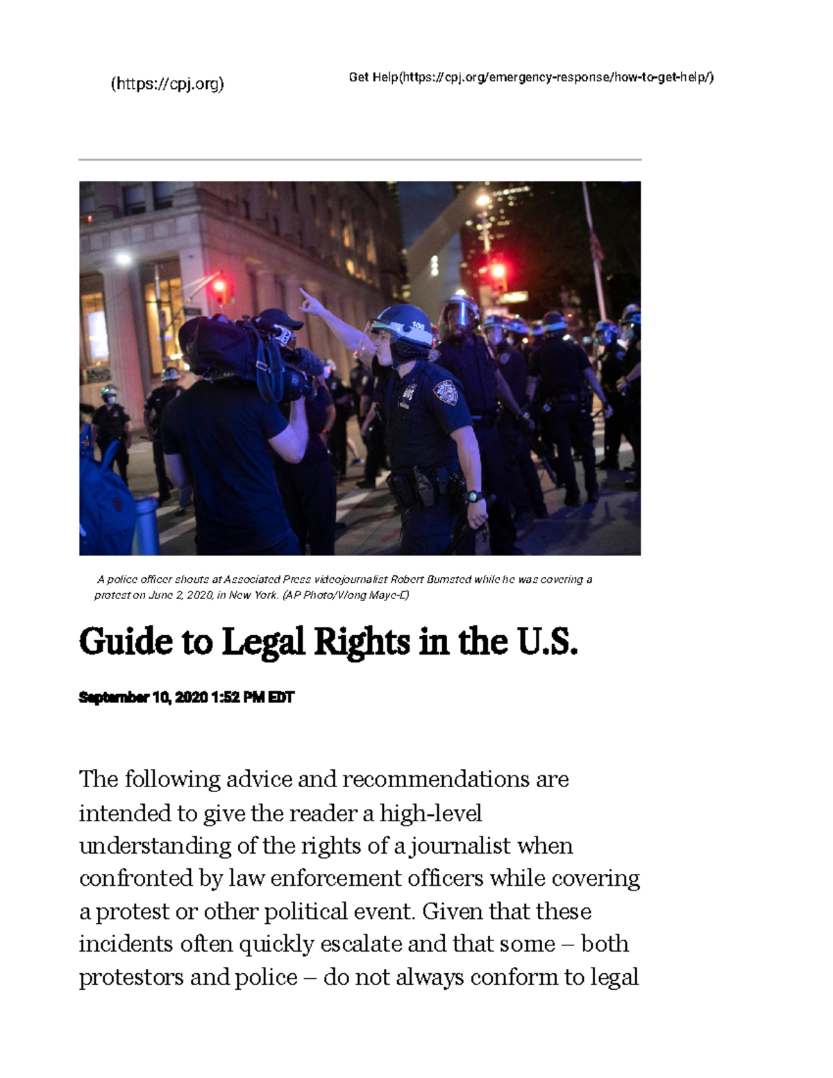 Committee to Protect Journalists - Guide to Legal Rights in the U - The ...