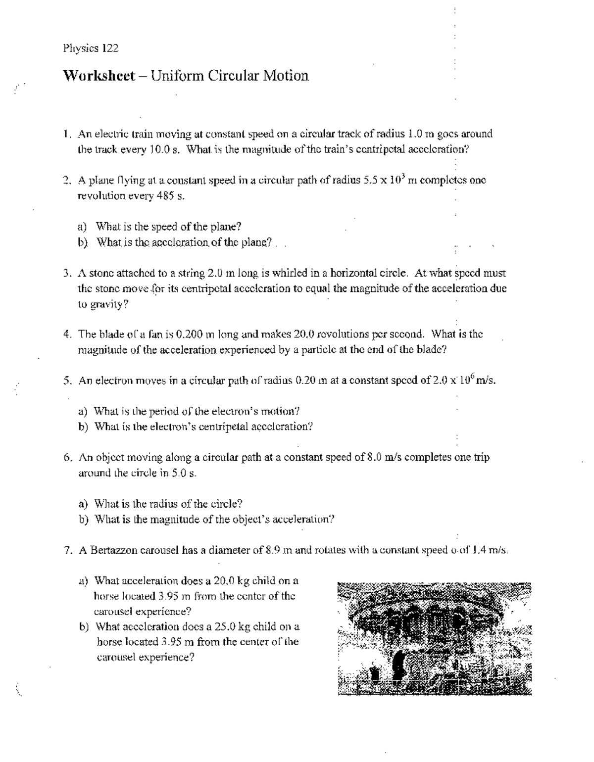 Worksheet - uniform circular motion answer key - Studocu