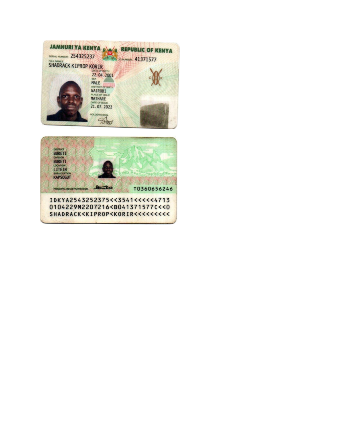 Id shadrack - BDXG - JAMHURI YA KENYA NA REPUBLIC OF KENYA SERIAL ...