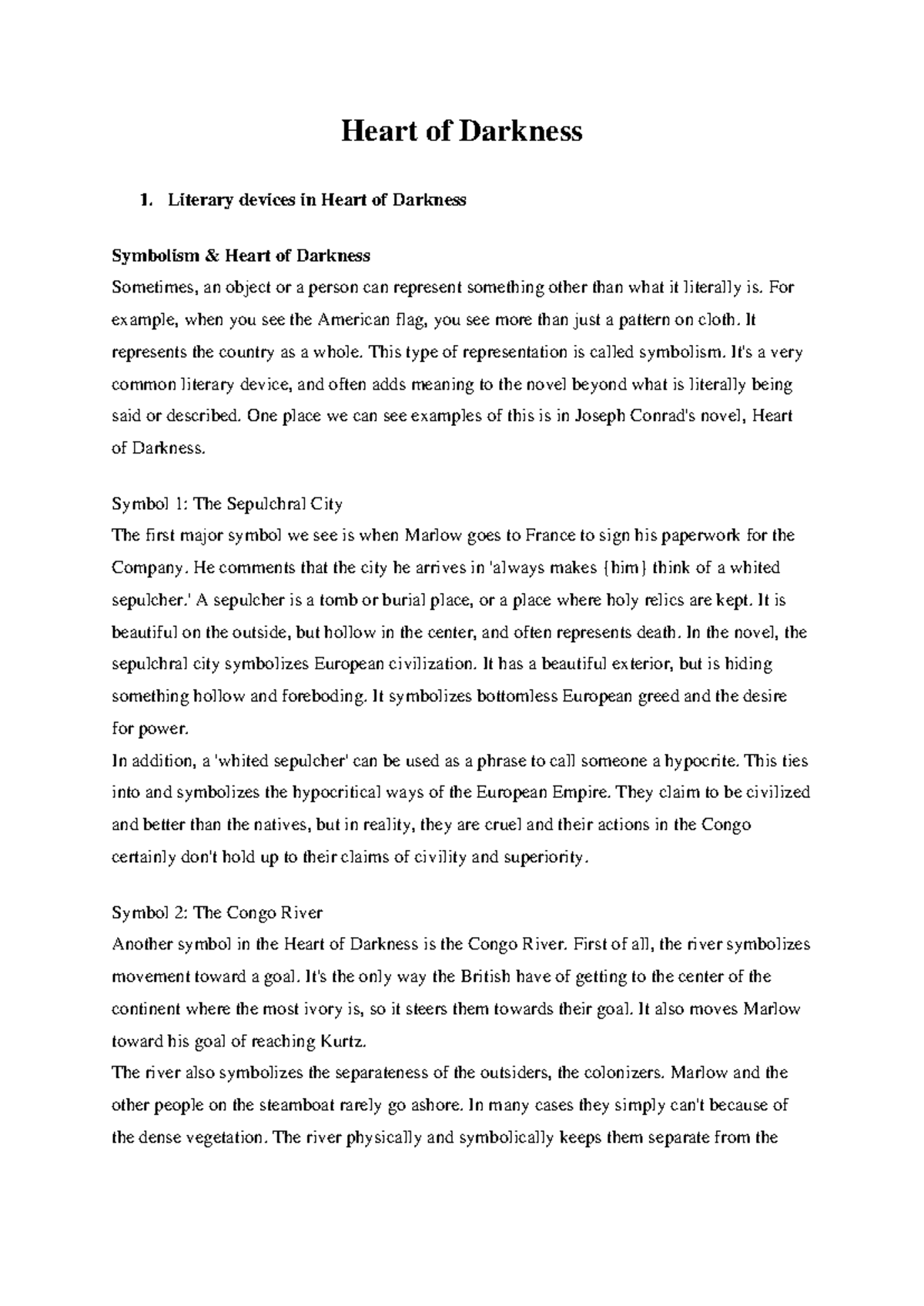 Heart of Darkness full - Heart of Darkness Literary devices in Heart of ...