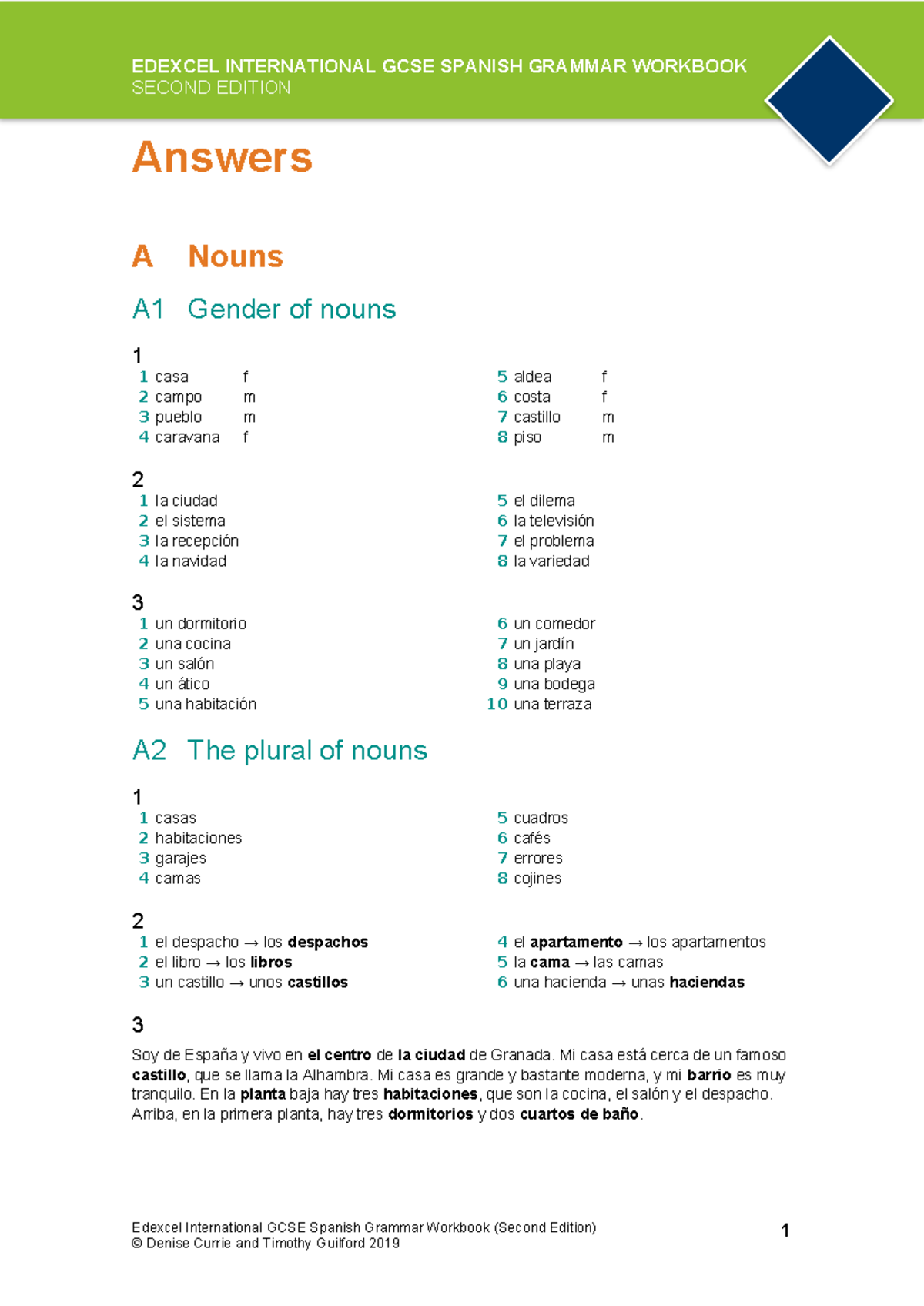 Ed Int GCSE Spanish Grammar WB answers - SECOND EDITION Answers A Nouns ...