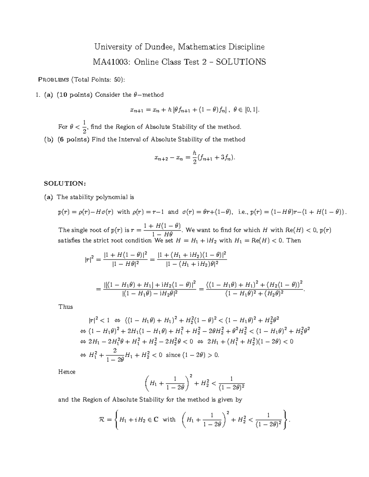 Class test 2 - Solutions - University of Dundee, Mathematics Discipline ...