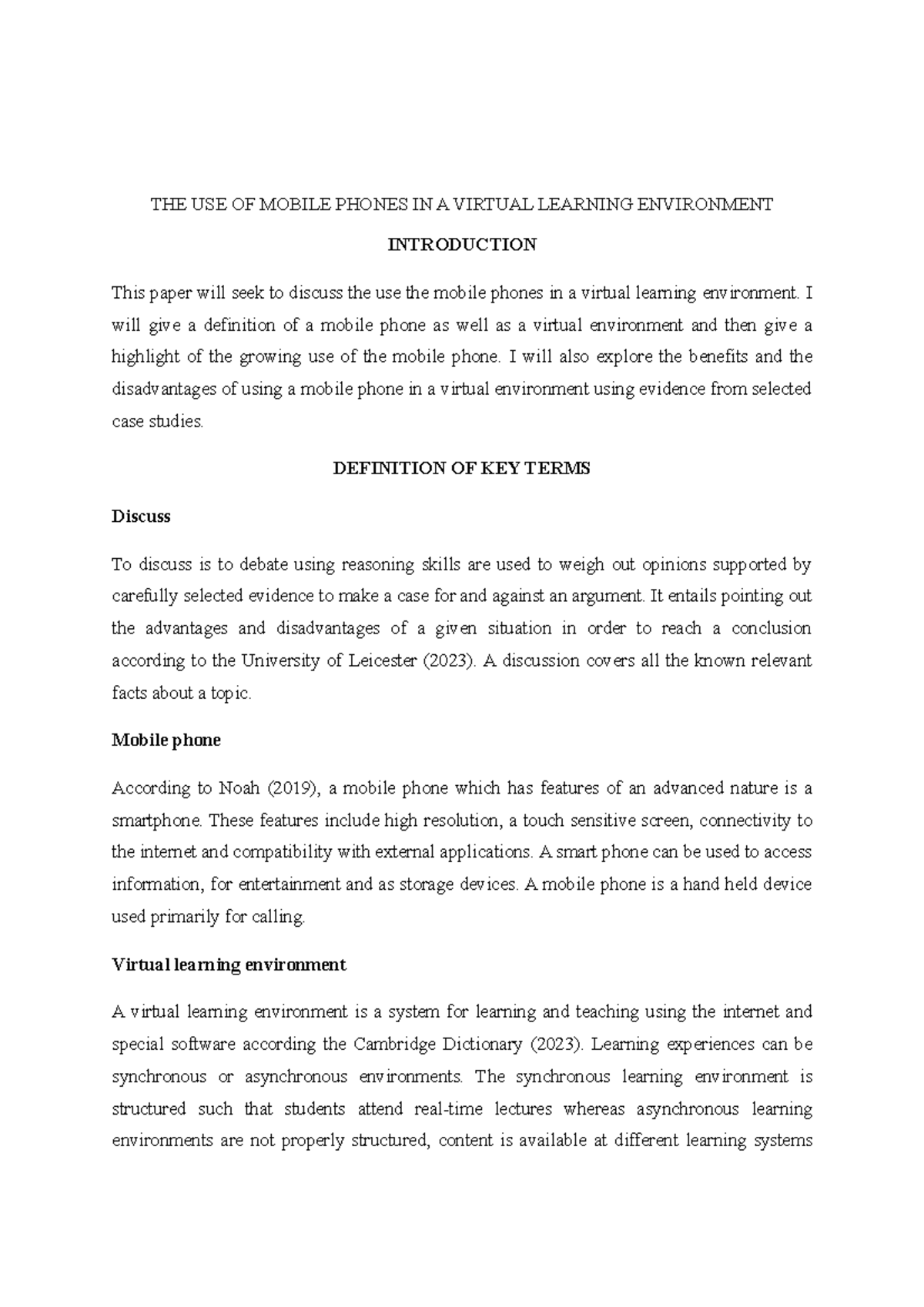 THE USE OF Mobile Phones IN A Virtual Learning Environment - THE USE OF ...