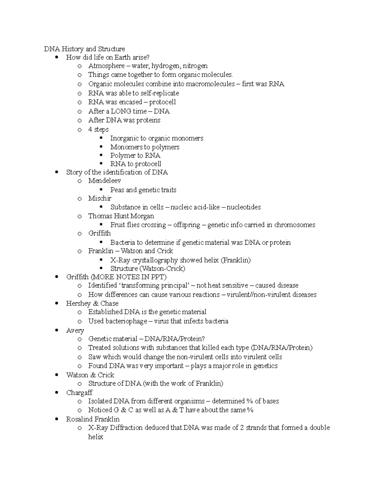 Week 1 Lecture Notes - DNA History and Structure How did life on Earth ...