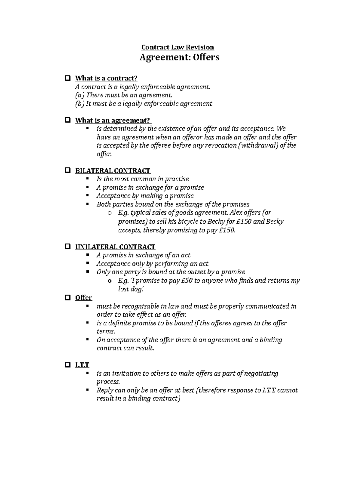 Contract - Agreement Revision Notes - Contract Law Revision Agreement ...