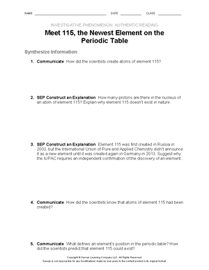 Periodic table overview notes - Date Topic Unit 2 – Topic 1 Experience ...