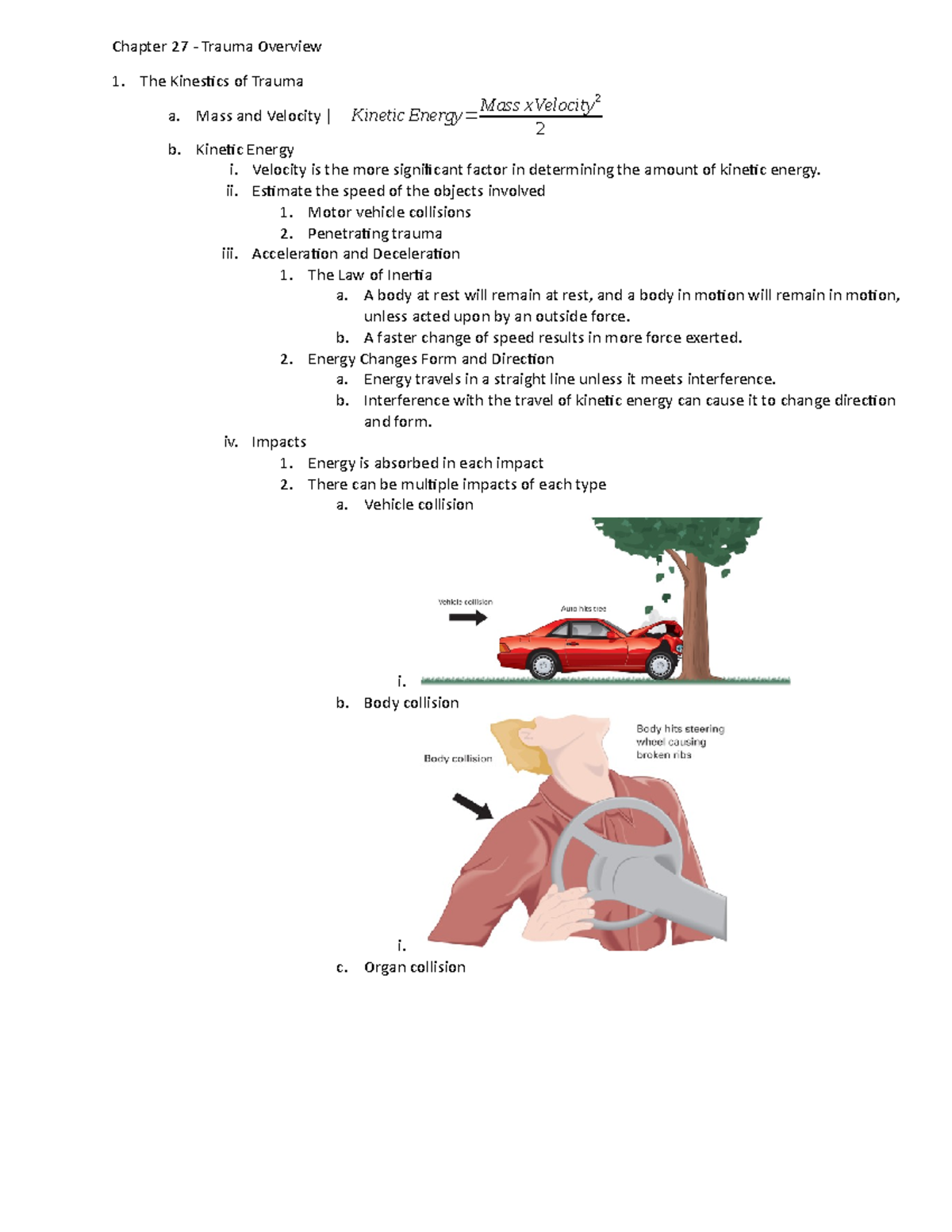 EMT TEST 4 - Study Notes - Chapter 27 - Trauma Overview The Kinestics ...