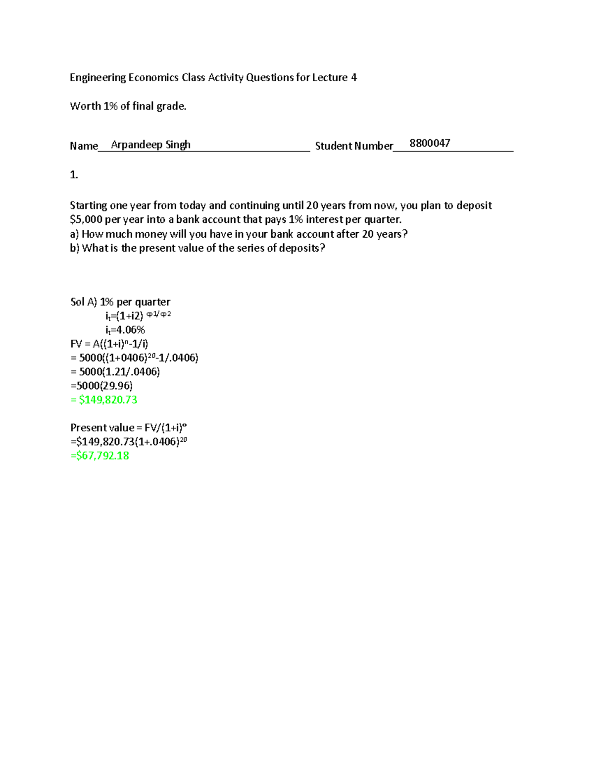 ECON8060-Class Activity - Week 4 questions Answers - Engineering ...