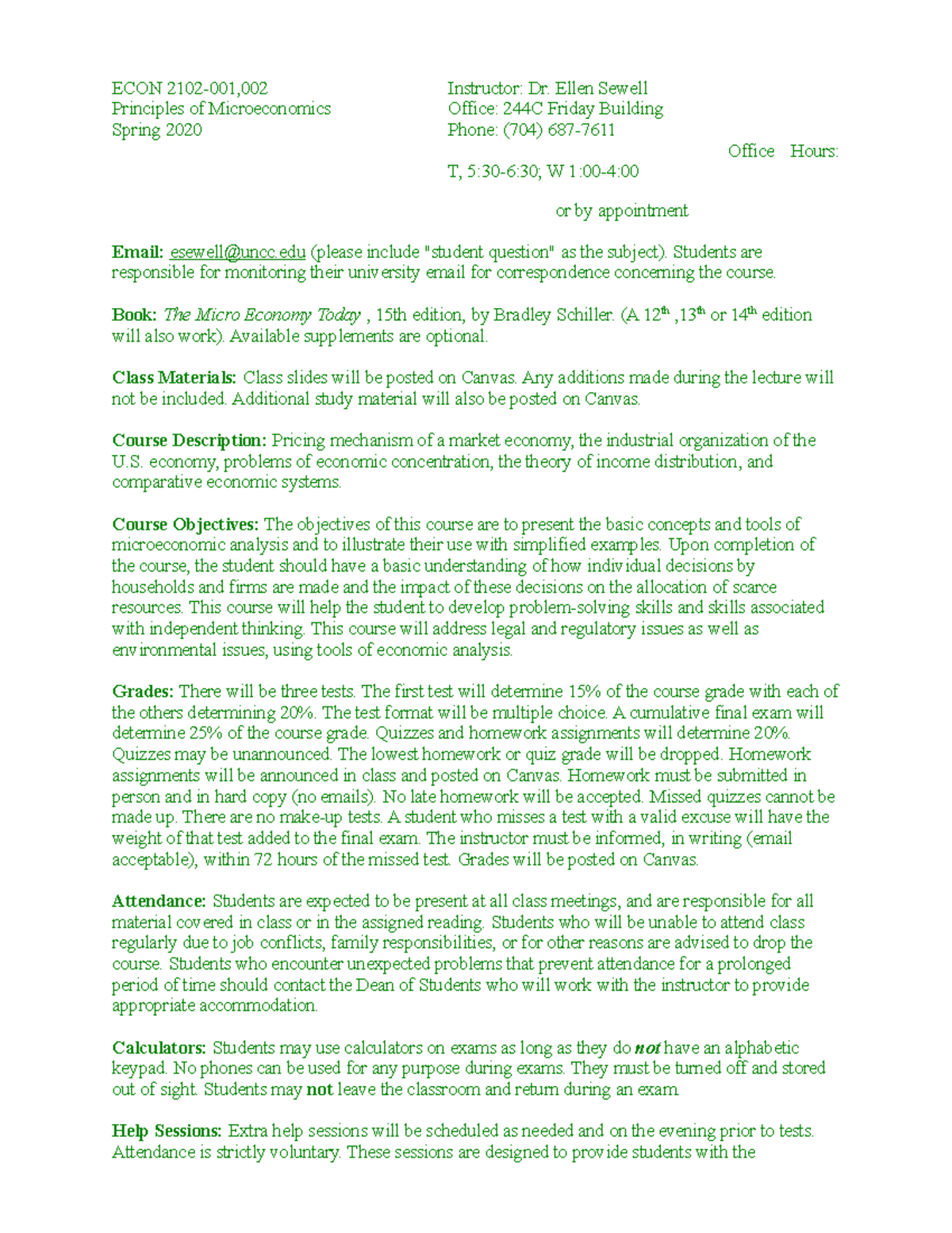 ECON 2102-001,002 syllabus Spring 2020 - ECON 2102-001,002 Instructor ...
