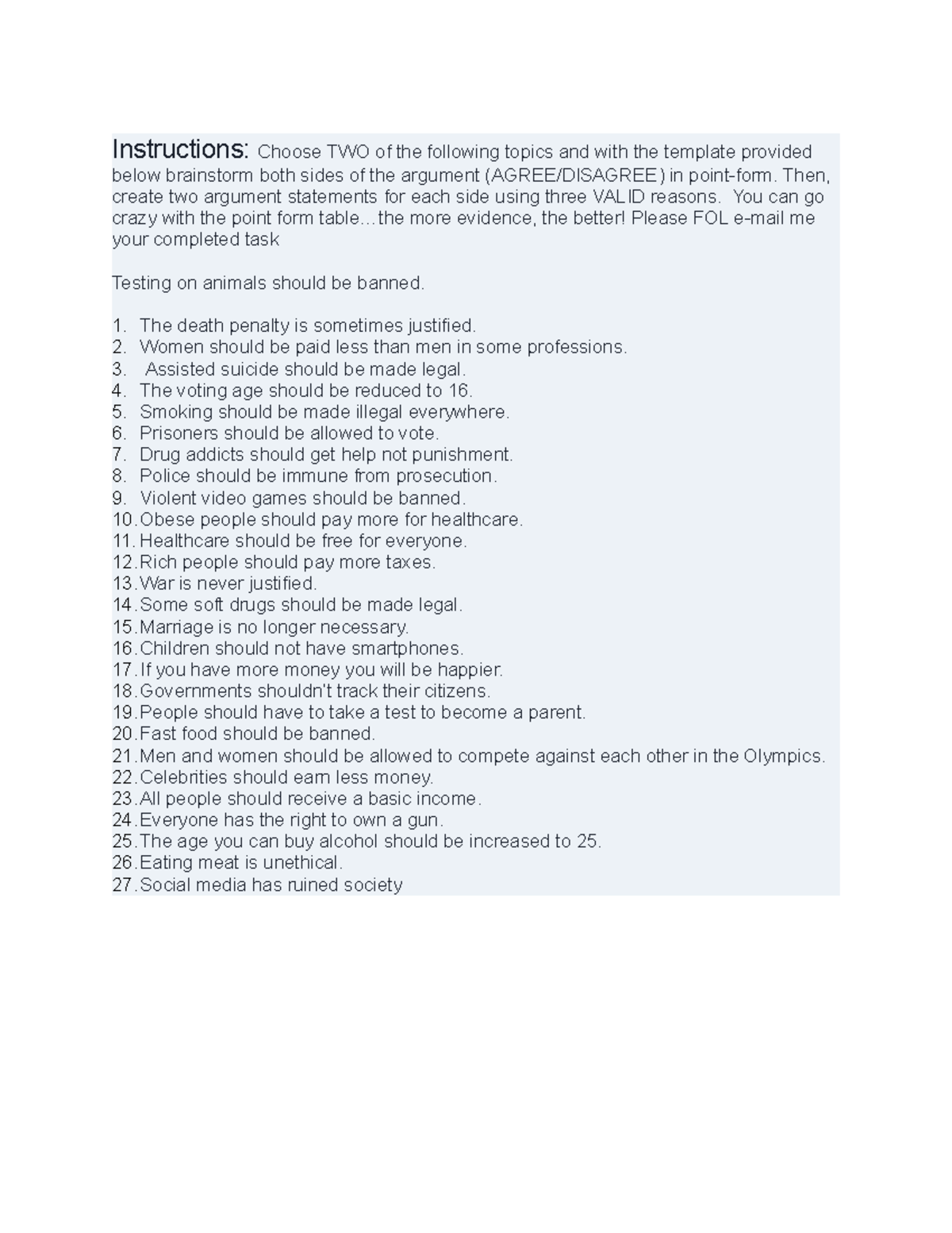 At home assignment - njjh - Instructions: Choose TWO of the following ...