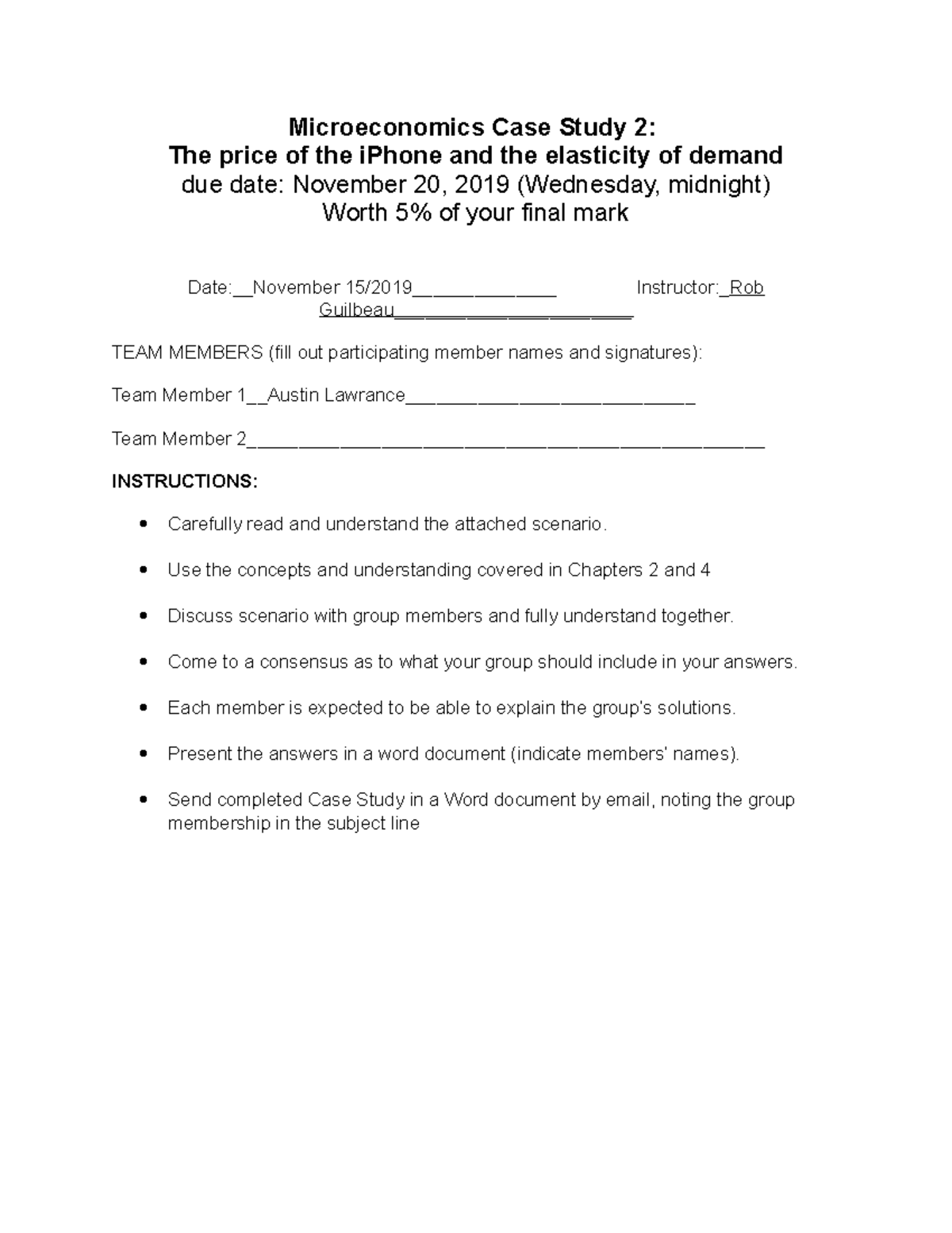 Microeconomics Case study 2 Fall 2019 Price of the i Phone and ...