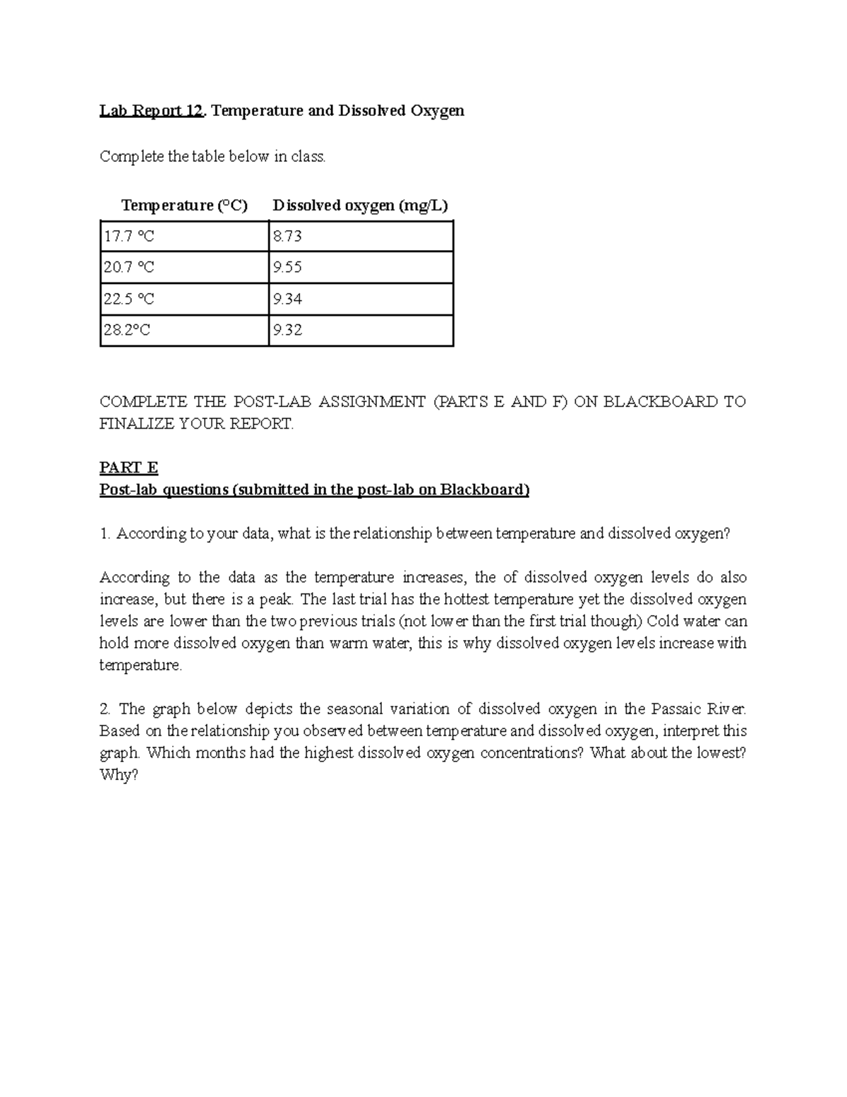 Lab Report 12 - Lab Report 12. Temperature and Dissolved Oxygen ...