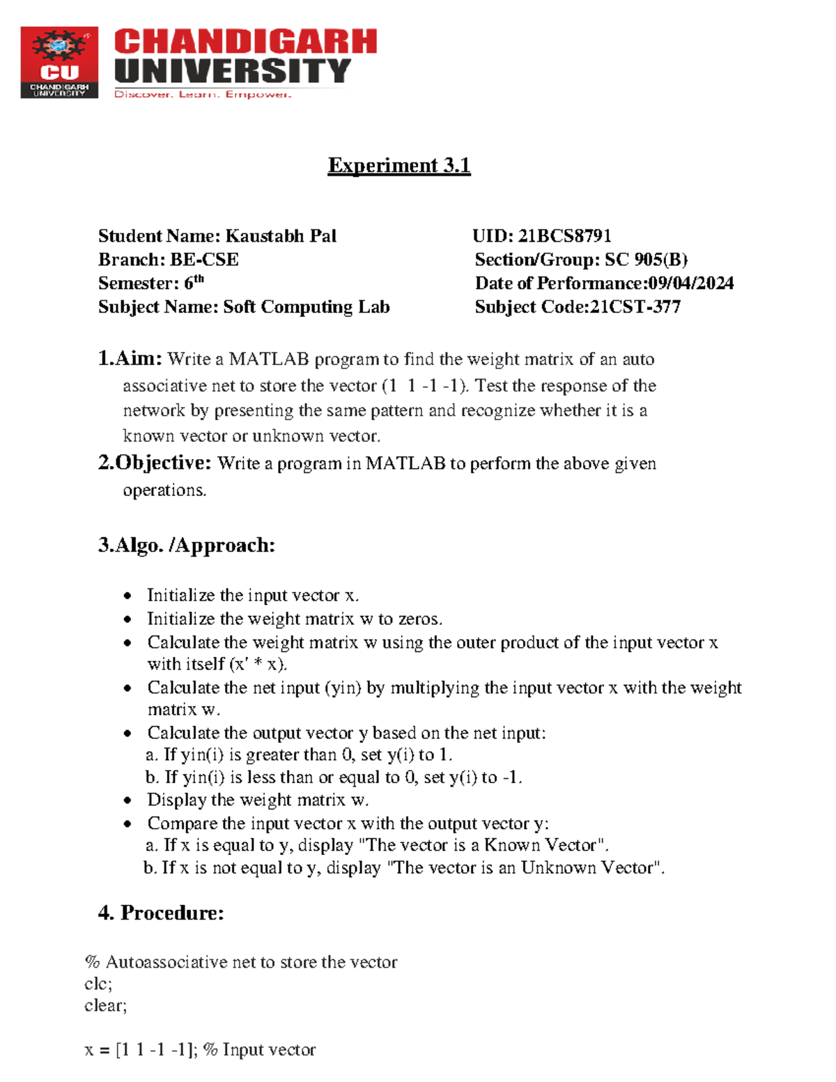 Soft Computing exp 3.1 - Experiment 3. Student Name: Kaustabh Pal UID: 21BCS Branch: BE-CSE ...