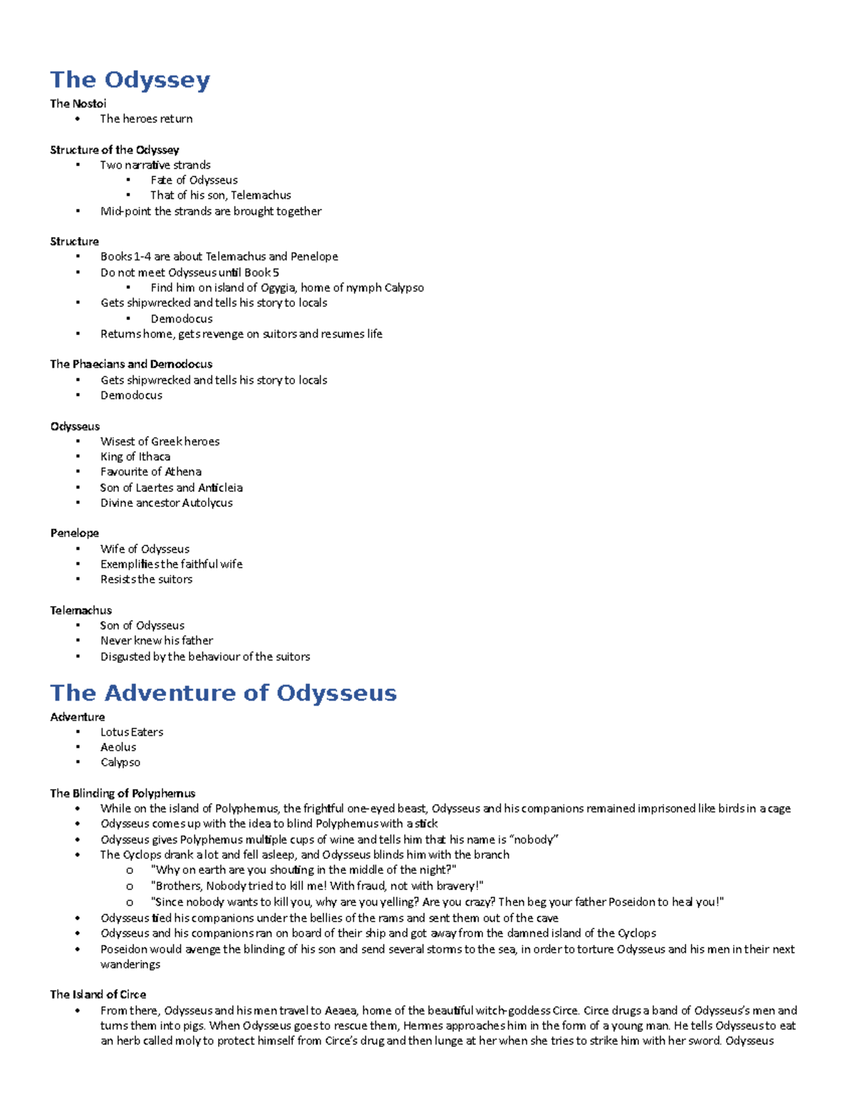 Class 102 - March 20, 22, 24 - The Odyssey - The Odyssey The Nostoi The ...