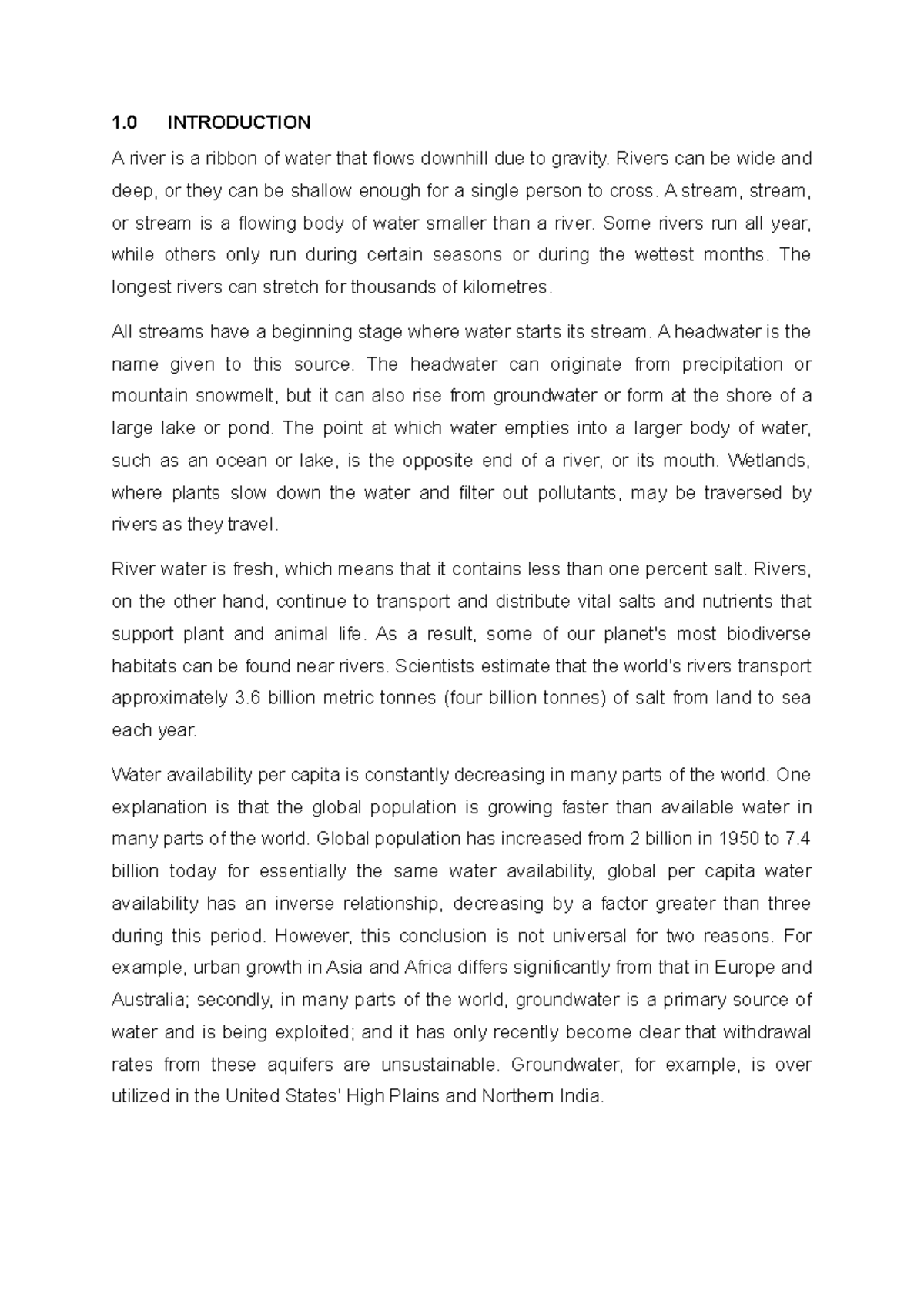 Water n river - introduction - 1 INTRODUCTION A river is a ribbon of ...