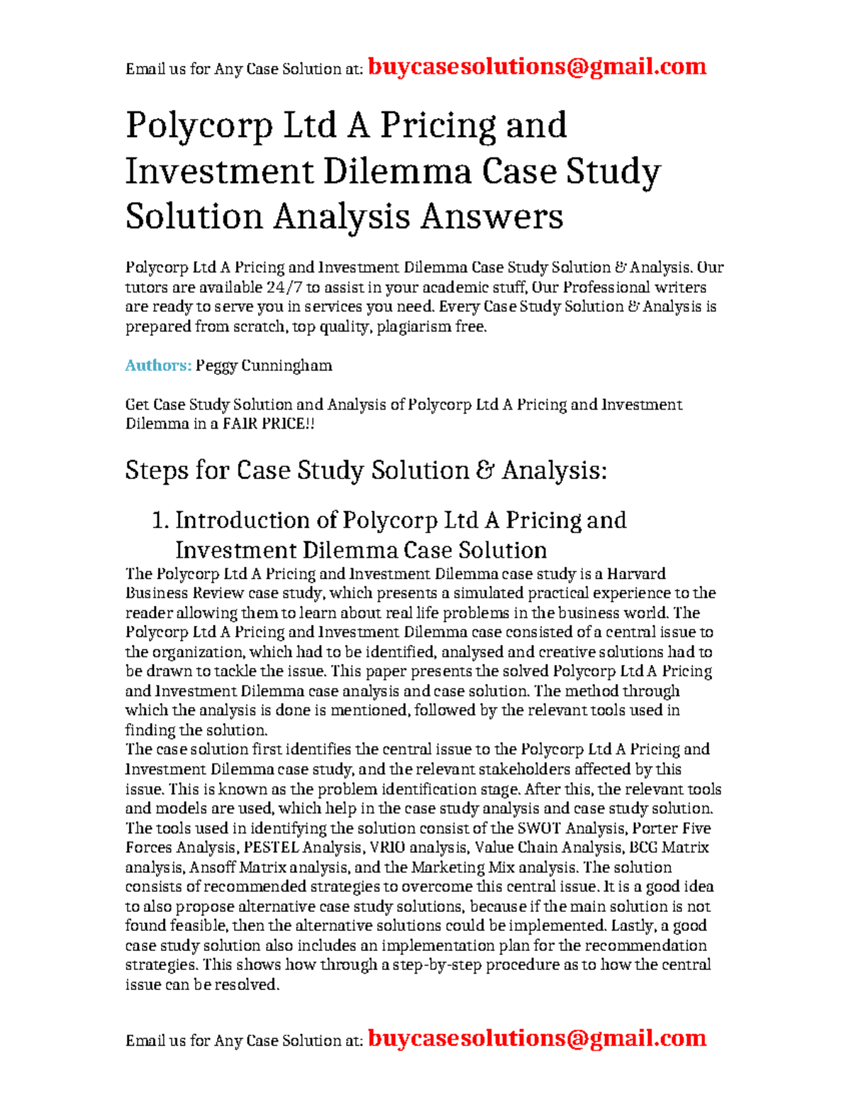 Case Solution Polycorp Ltd A Pricing and Investment Dilemma - Polycorp ...
