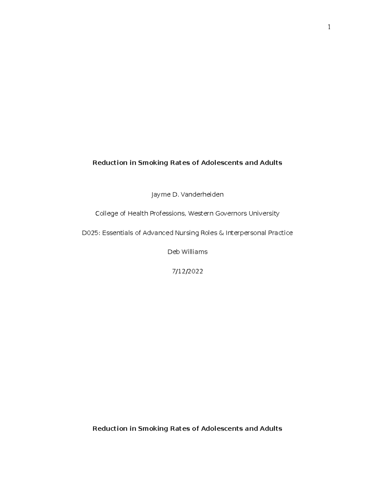 AWM2 Template - pass grade - Reduction in Smoking Rates of Adolescents ...