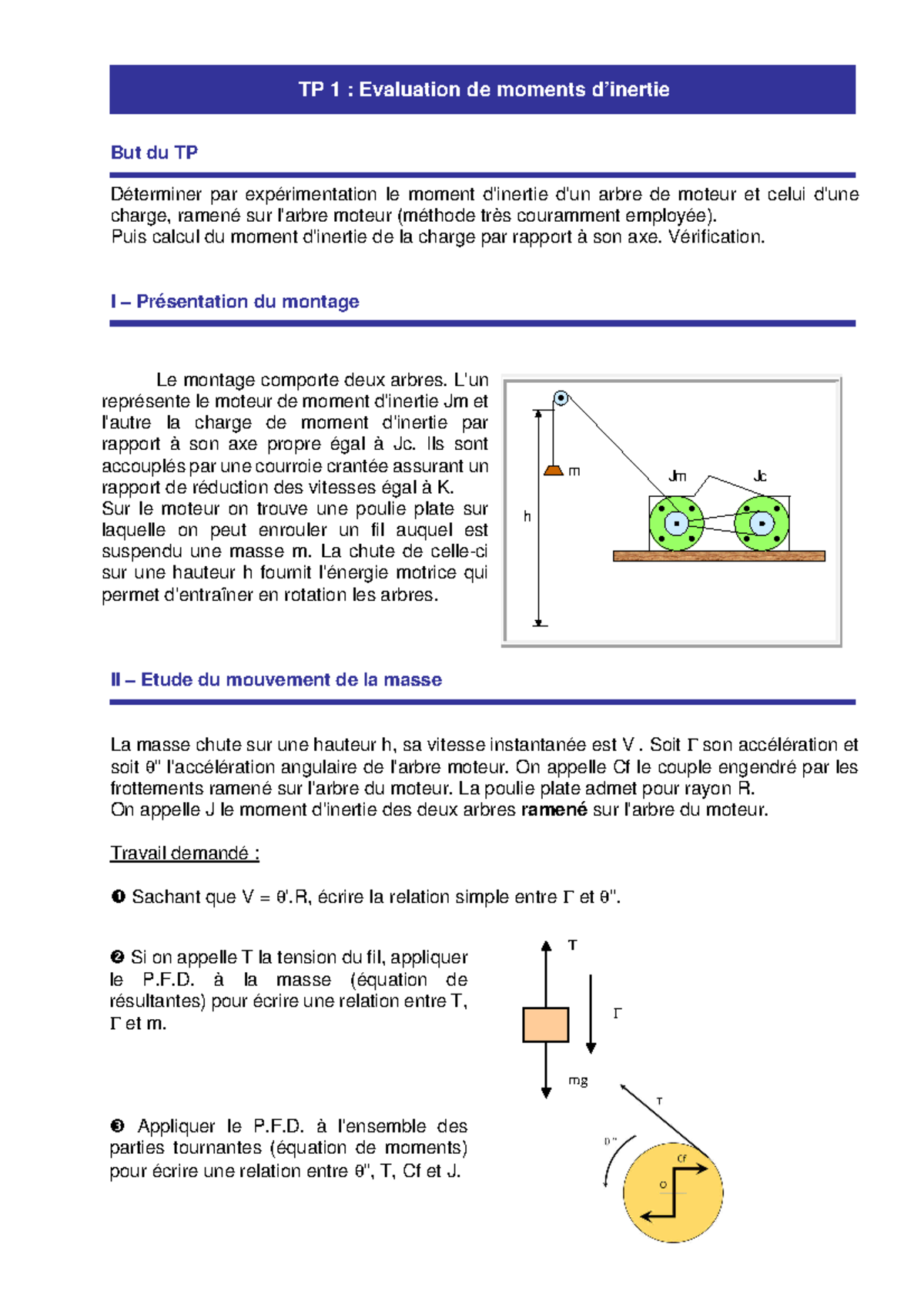 Tp 1 l3 mécanique 2020 - TP DE MECA - TP 1 : Evaluation de moments d’inertie But du TP ...
