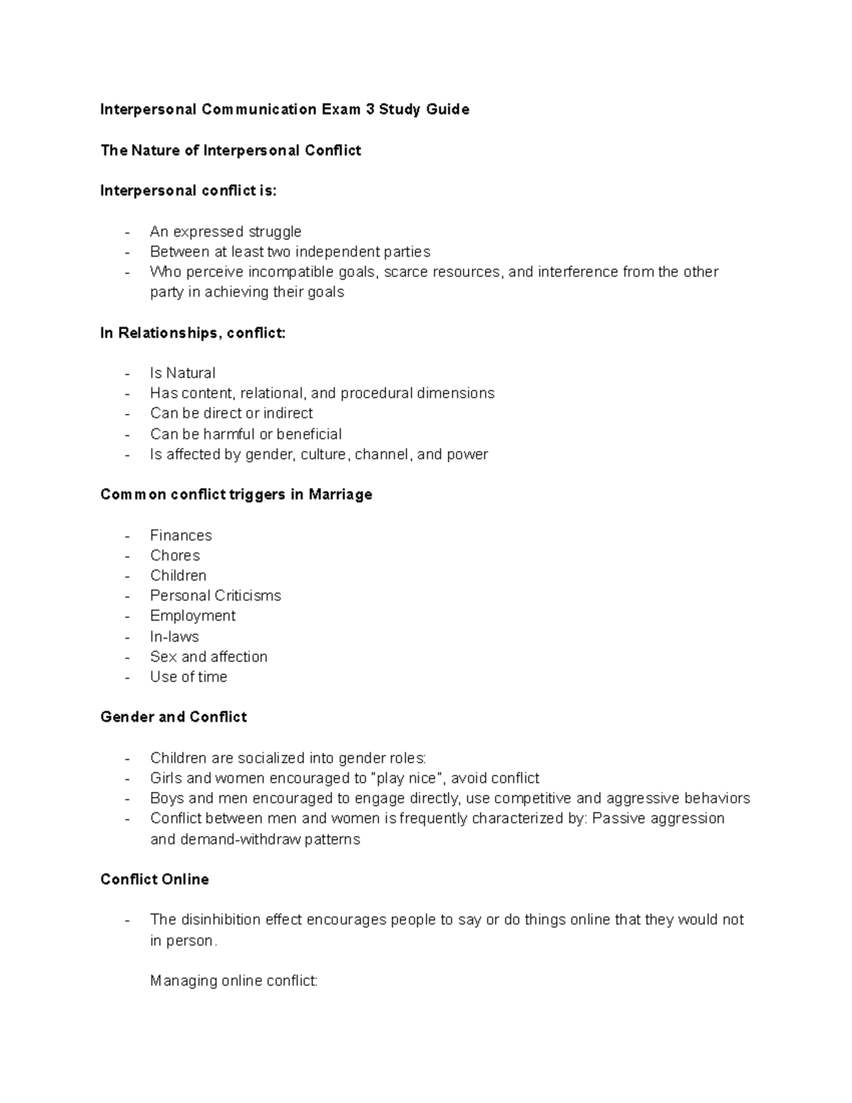 Interpersonal Communication Exam 3 Study Guide - Managing online ...