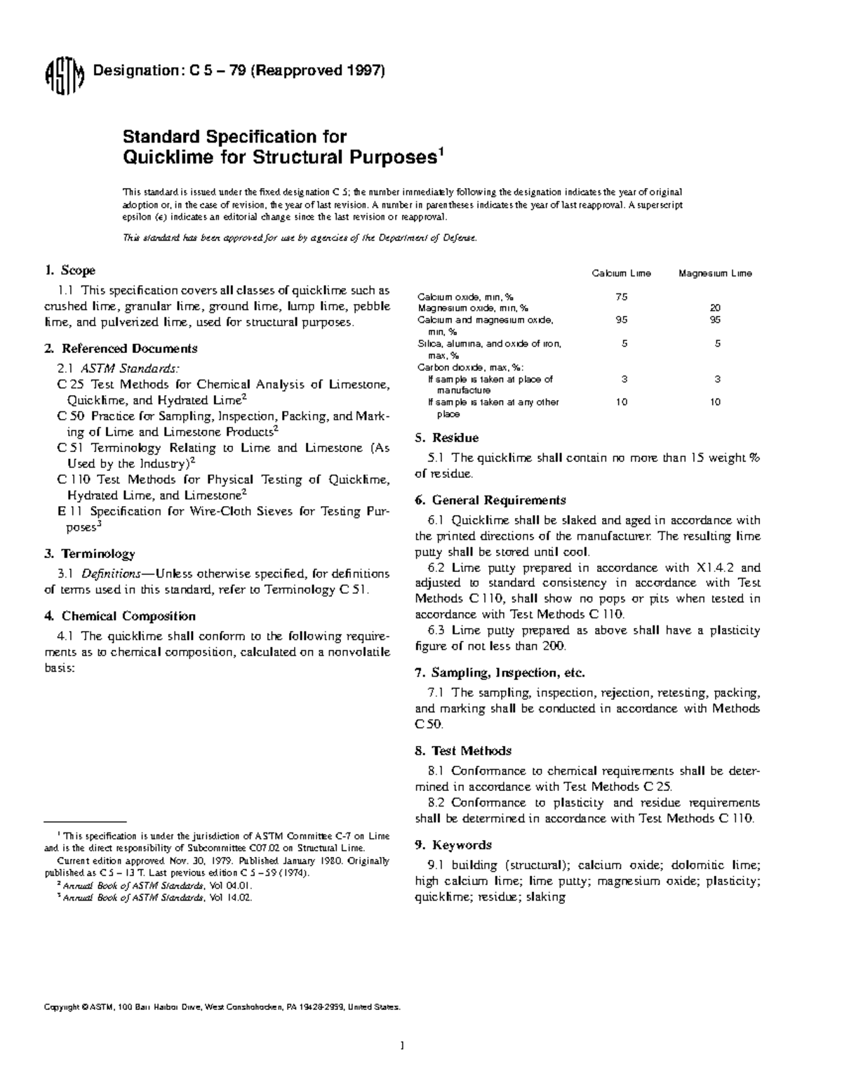 C5 - NORMA ASTM - Designation: C 5 – 79 (Reapproved 1997) Standard ...