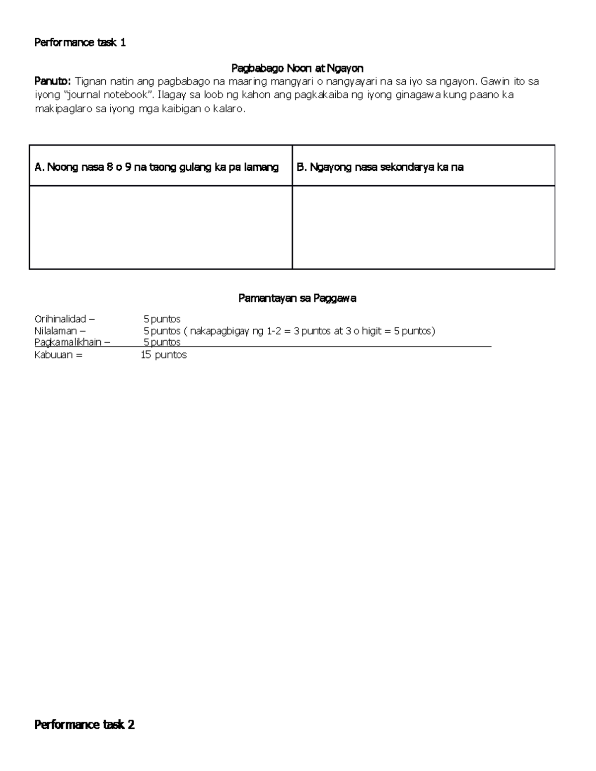 performance task sample in edukasyon sa pagpapakatao 7 - Performance ...