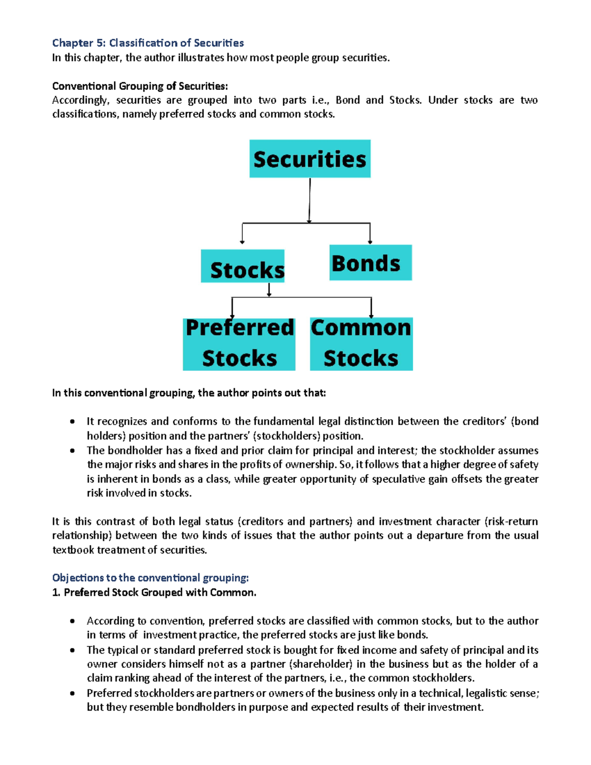 Classification of Securities - Chapter 5: ClassificaƟon of SecuriƟes In ...