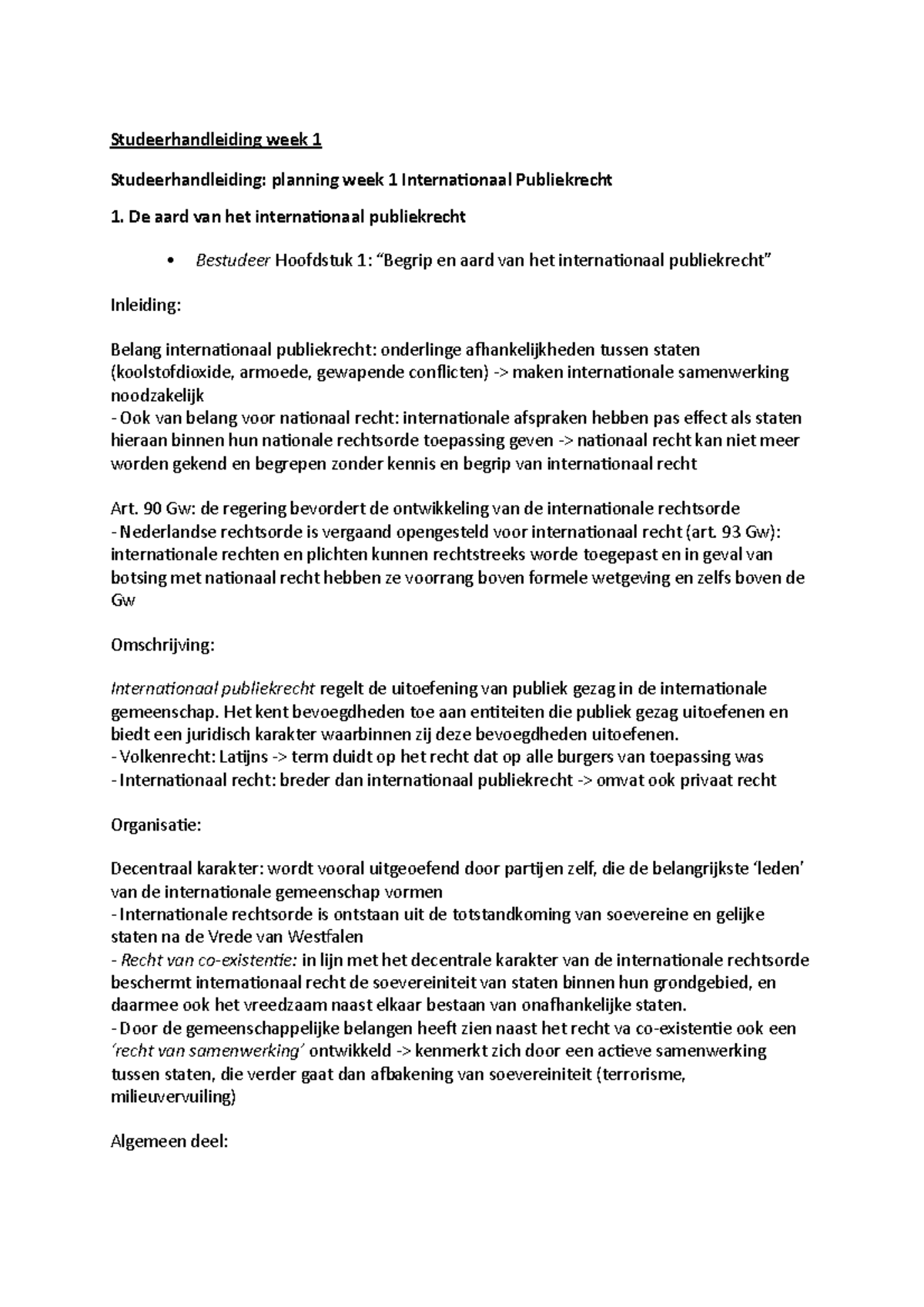 Week 1 Internationaal Publiekrecht - Studeerhandleiding week 1 ...