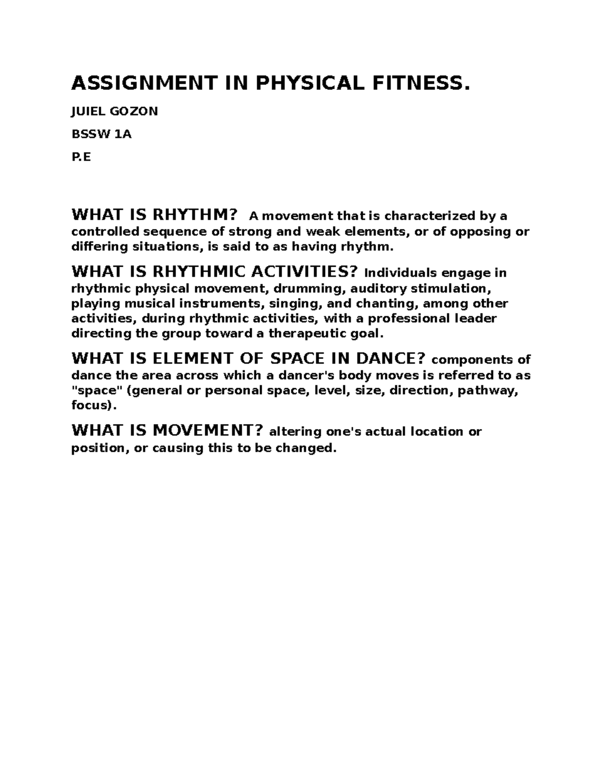 Assignment-IN- Physical- Fitness - ASSIGNMENT IN PHYSICAL FITNESS ...