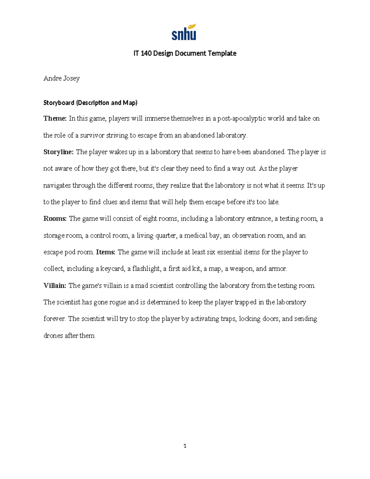 5-3 Assignment Project one - IT 140 Design Document Template Andre ...