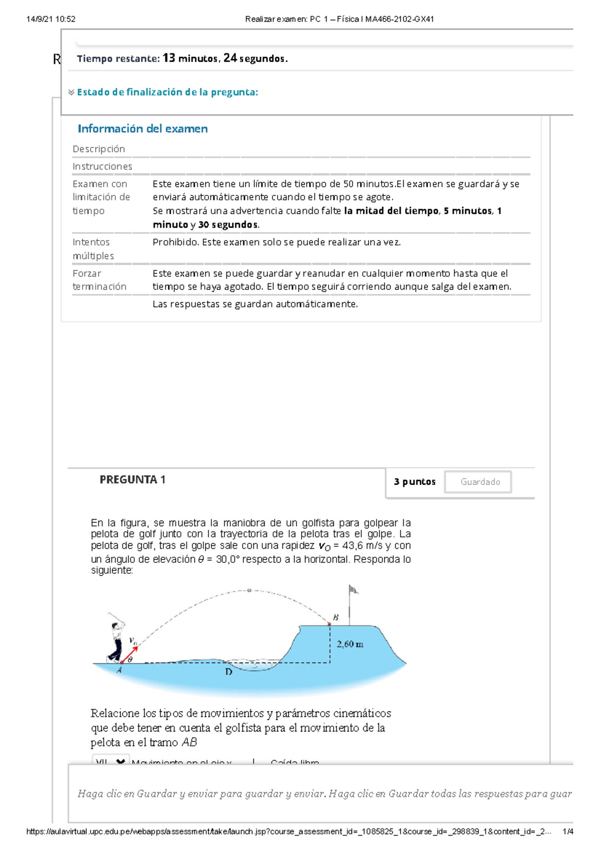 PC1 Fisica I - pc1 - 14/9/21 10:52 Realizar examen: PC 1 – Física I ...