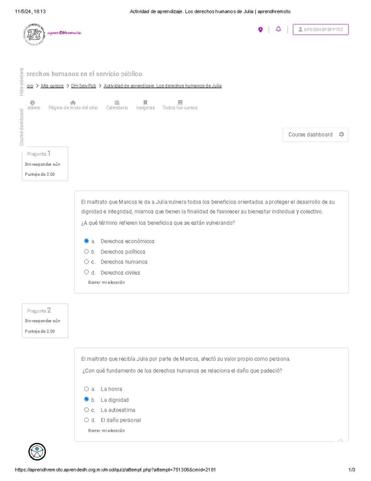 Actividad de aprendizaje. Los derechos humanos de Julia aprendhremoto ...