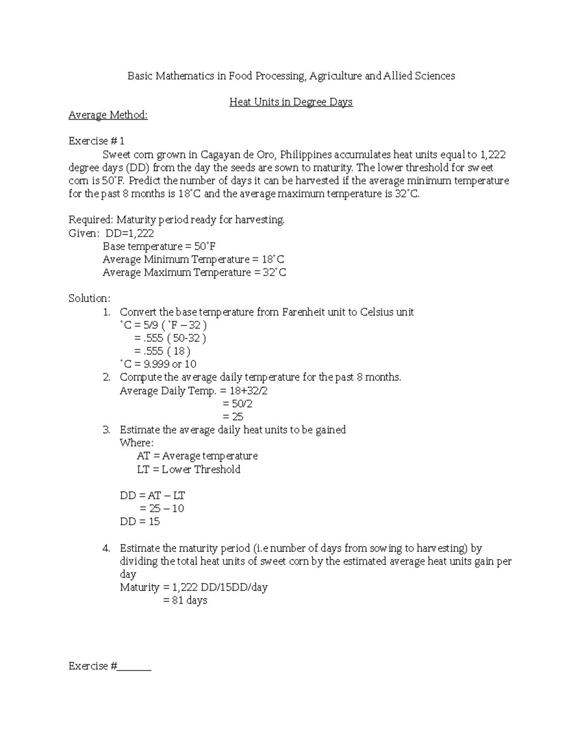 Basic Mathematics in Food Processing - The lower threshold for sweet ...