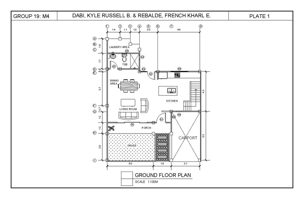 Plate 1Last - GROUND FLOOR PLAN SCALE 1:100M CARPORT T&B KITCHEN A B C ...