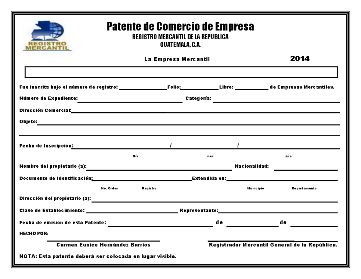 244946840 Patente de Comercio de Empresa - Patente de Comercio de ...