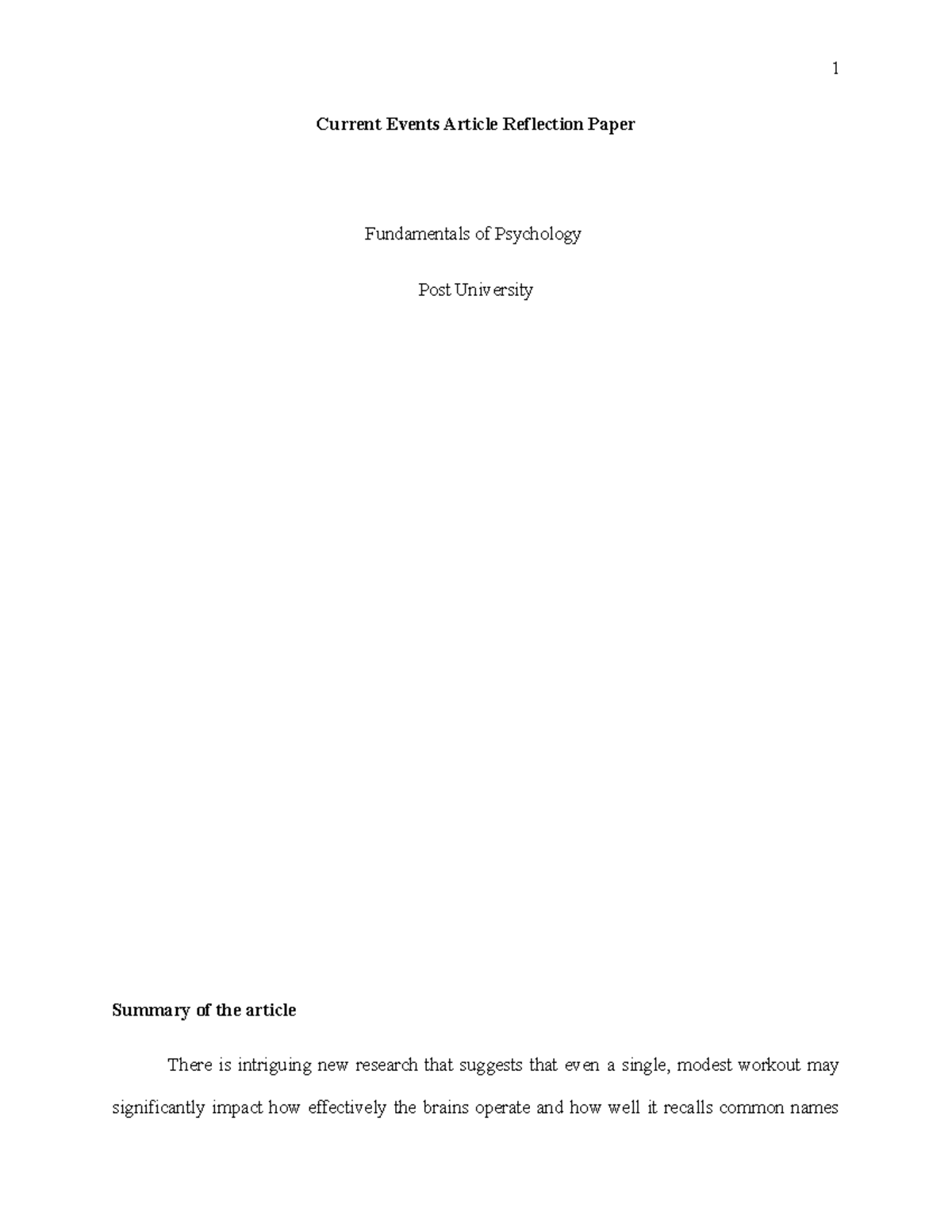 Current Events Article Reflection Paper - Current Events Article ...