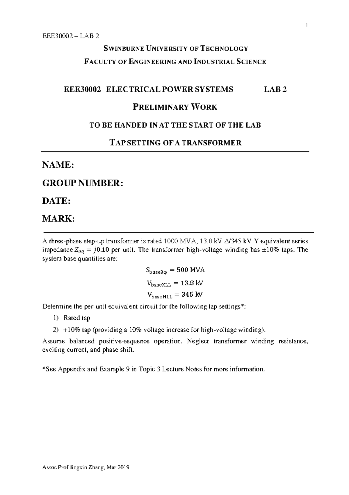 EEE30002 Lab 2 Prelim - Lab 2 preli - 1 EEE30002 – LAB 2 Assoc Prof Jingxin Zhang, Mar 2019 S ...
