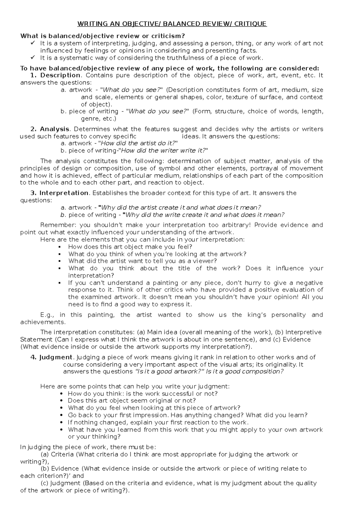 Eapp-week5-handout - OBJECTIVE ANALYSIS - WRITING AN OBJECTIVE ...