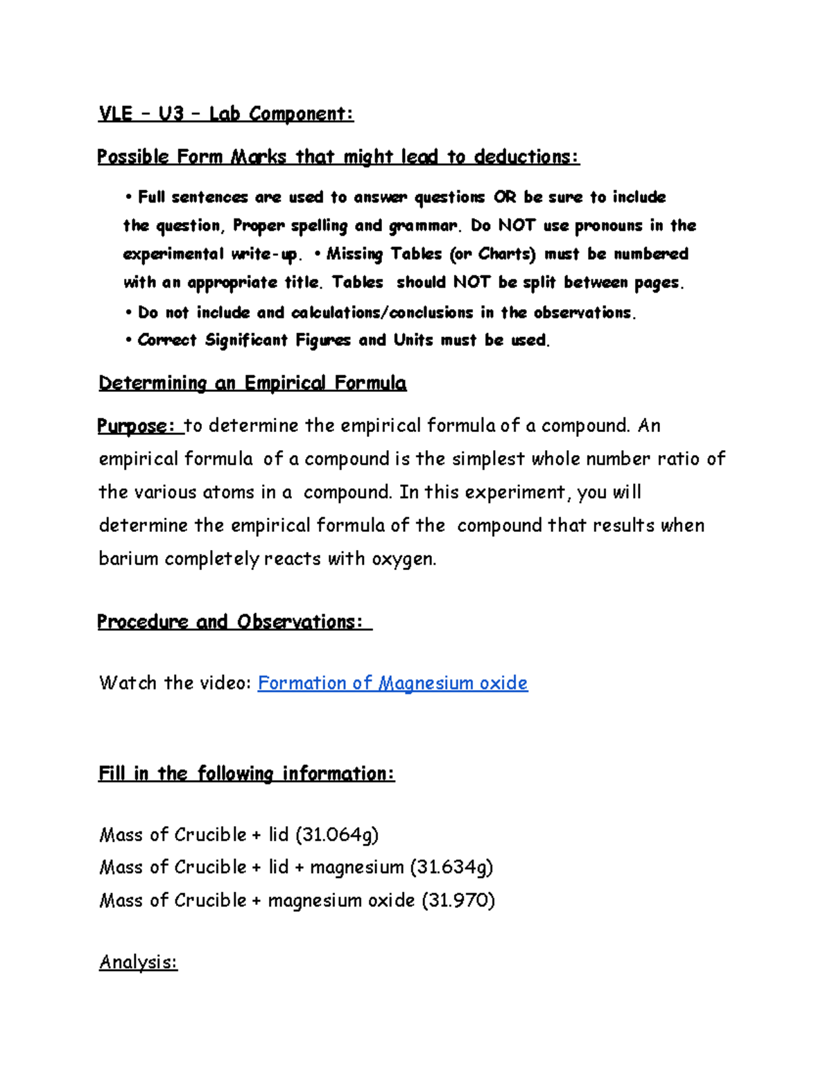 Chem Lab - Basic Chem Lab Example - VLE – U3 – Lab Component: Possible ...