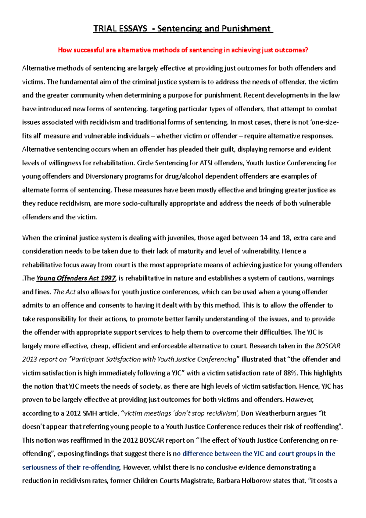 Trial Essays - Sentencing and Punishment - TRIAL ESSAYS - Sentencing ...