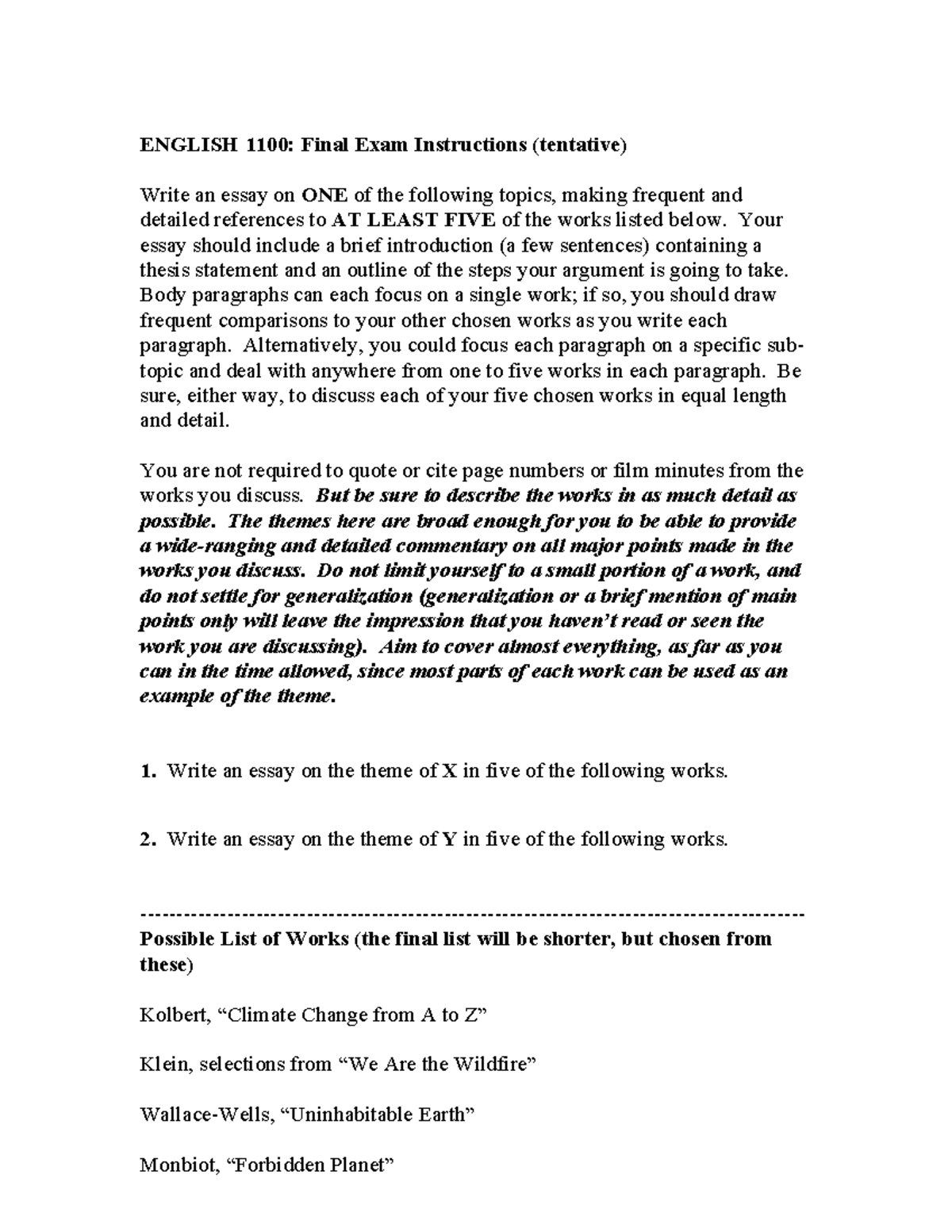 1100 mock exam fall 2023 - ENGLISH 1100: Final Exam Instructions ...